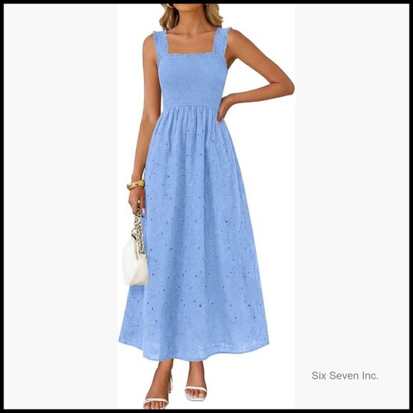 Dresses | Cotton Lace Maxi Sundress With Smocked Back And Pockets ...